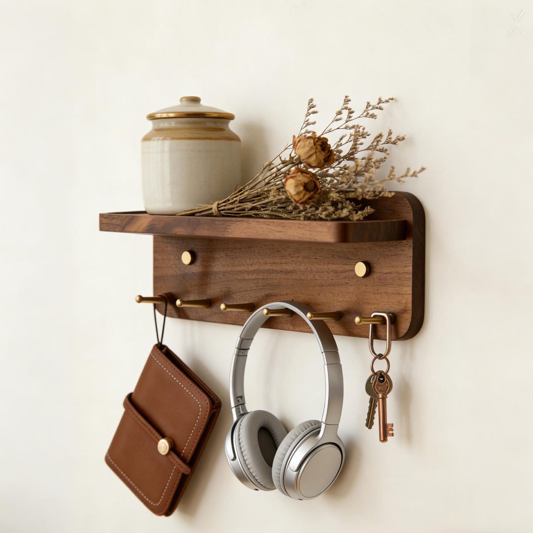 Entryway Shelf | Walnut & Brass Magnetic Key Holder |magnetic Key ...