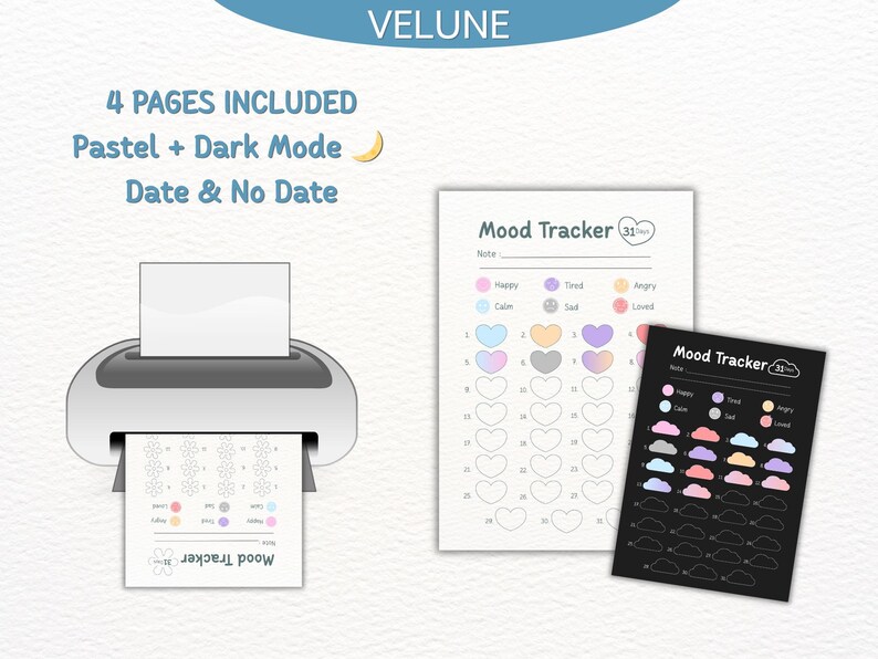 Mood Tracker Bundle | Printable Mental Health Tracker | Cloud, Heart ...