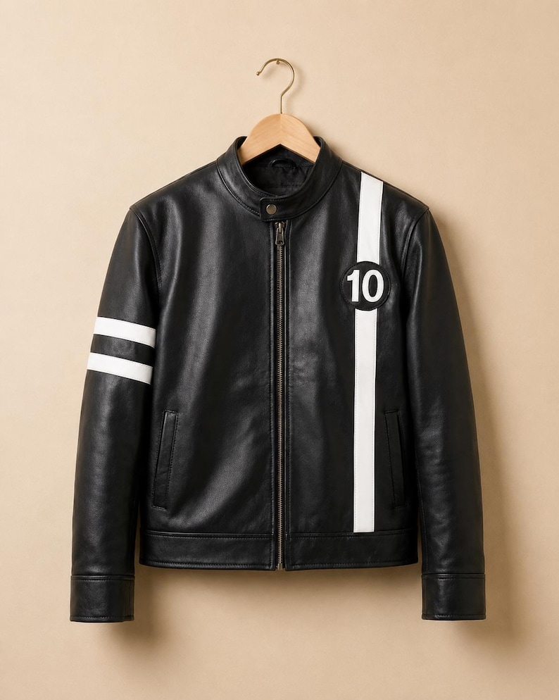 Black Ben 10 Edition Racing Style Leather Jacket Men – Biker Motorcycle ...