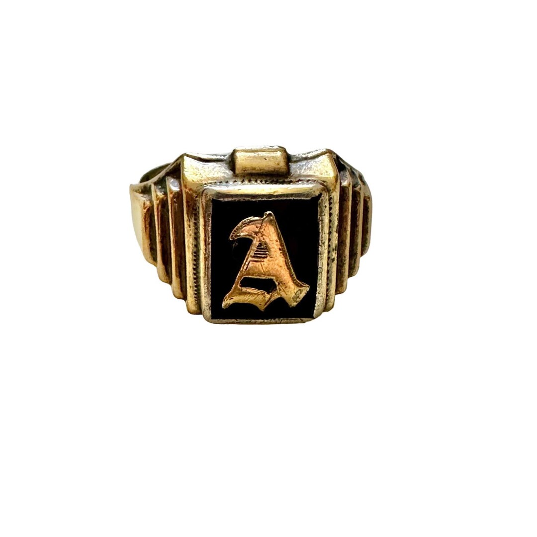 Vintage Signet Letter A 10kt Gold Over Sterling Ring Sz 6 - Etsy