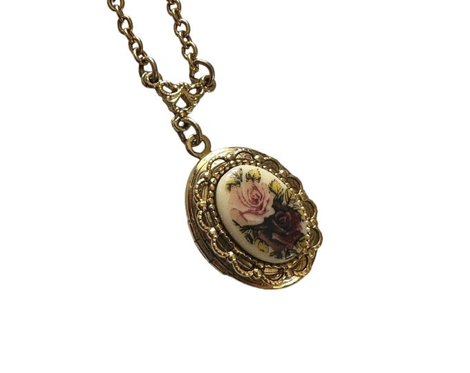 Vintage 1928 Flower Rose Locket Necklace - Etsy