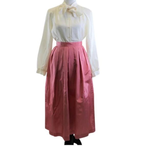 Vintage 1980s Dusty Rose Taffeta Midi Skirt Small - Gem