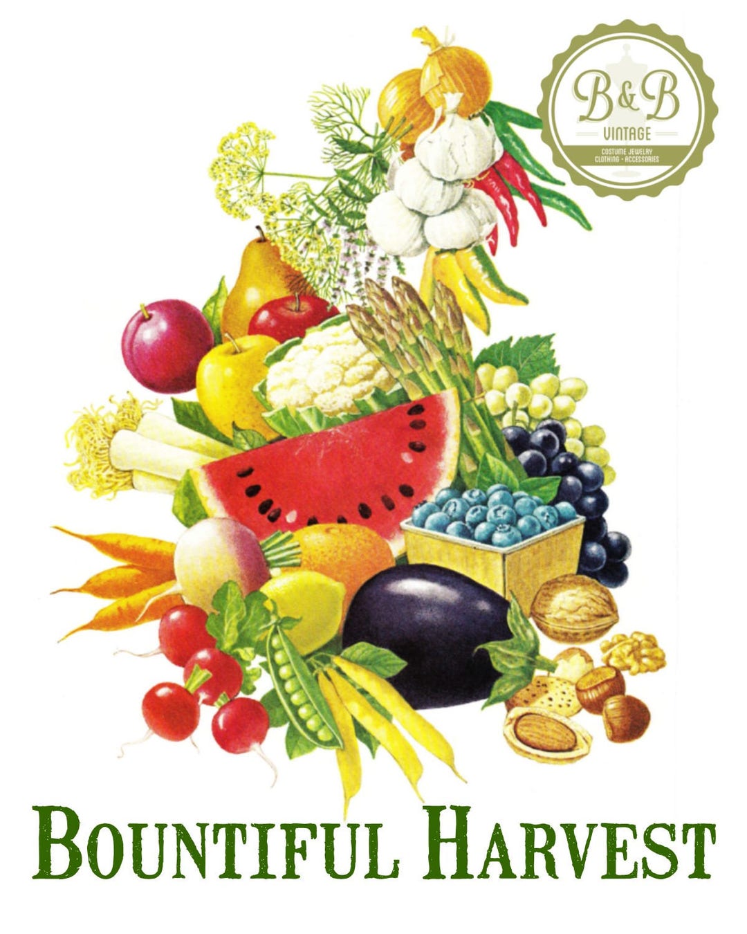Vintage Bountiful Harvest Fruit Vegetable Print Digital Download, Jpeg ...
