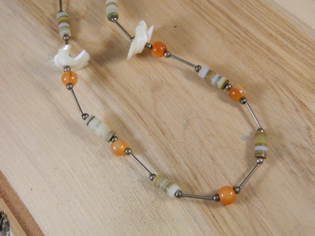 Vintage Shell and Glass Native American Necklace Silver Shell | Etsy