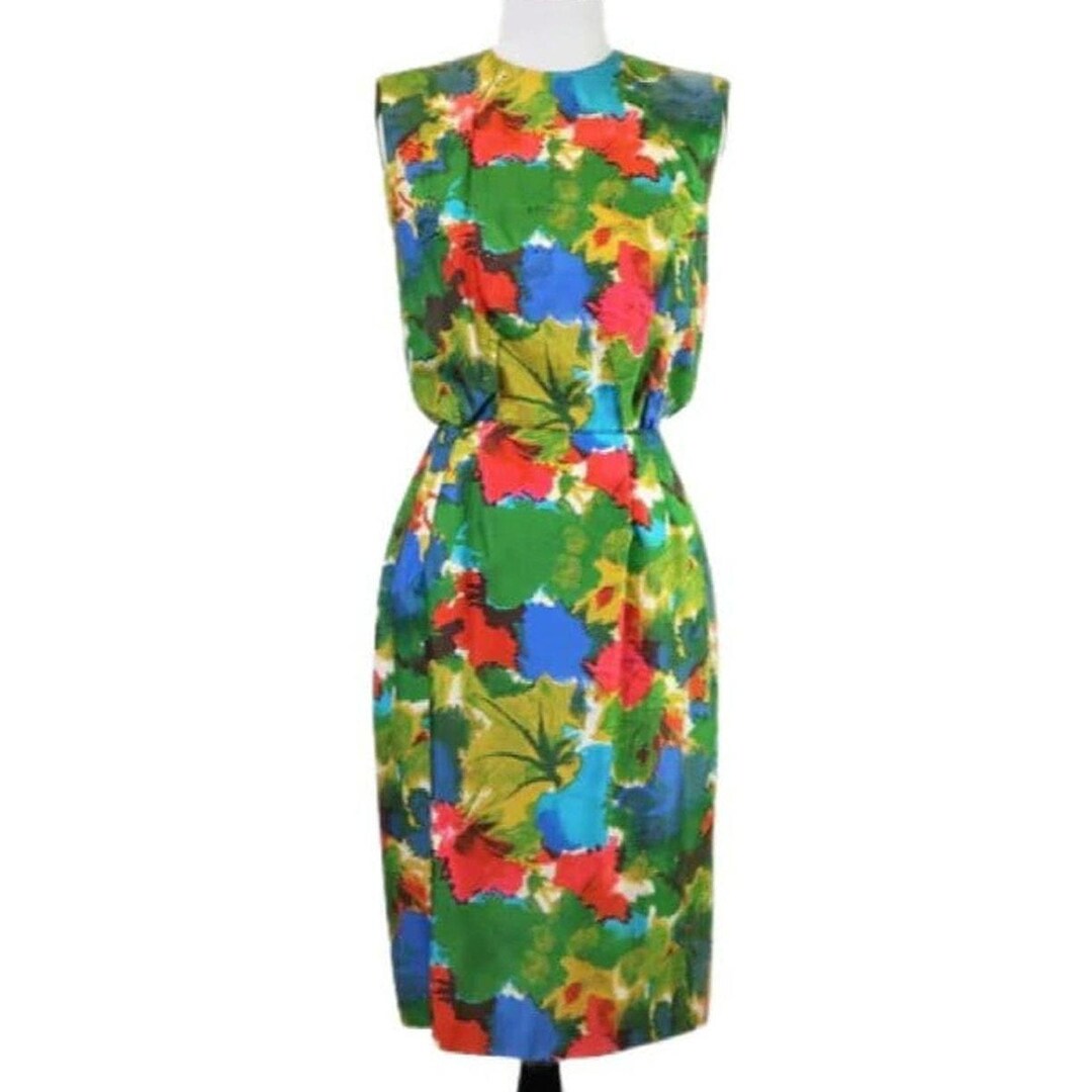 Vintage 1960s Primary Colored Floral Silk Dress Mardi Gras New York ...