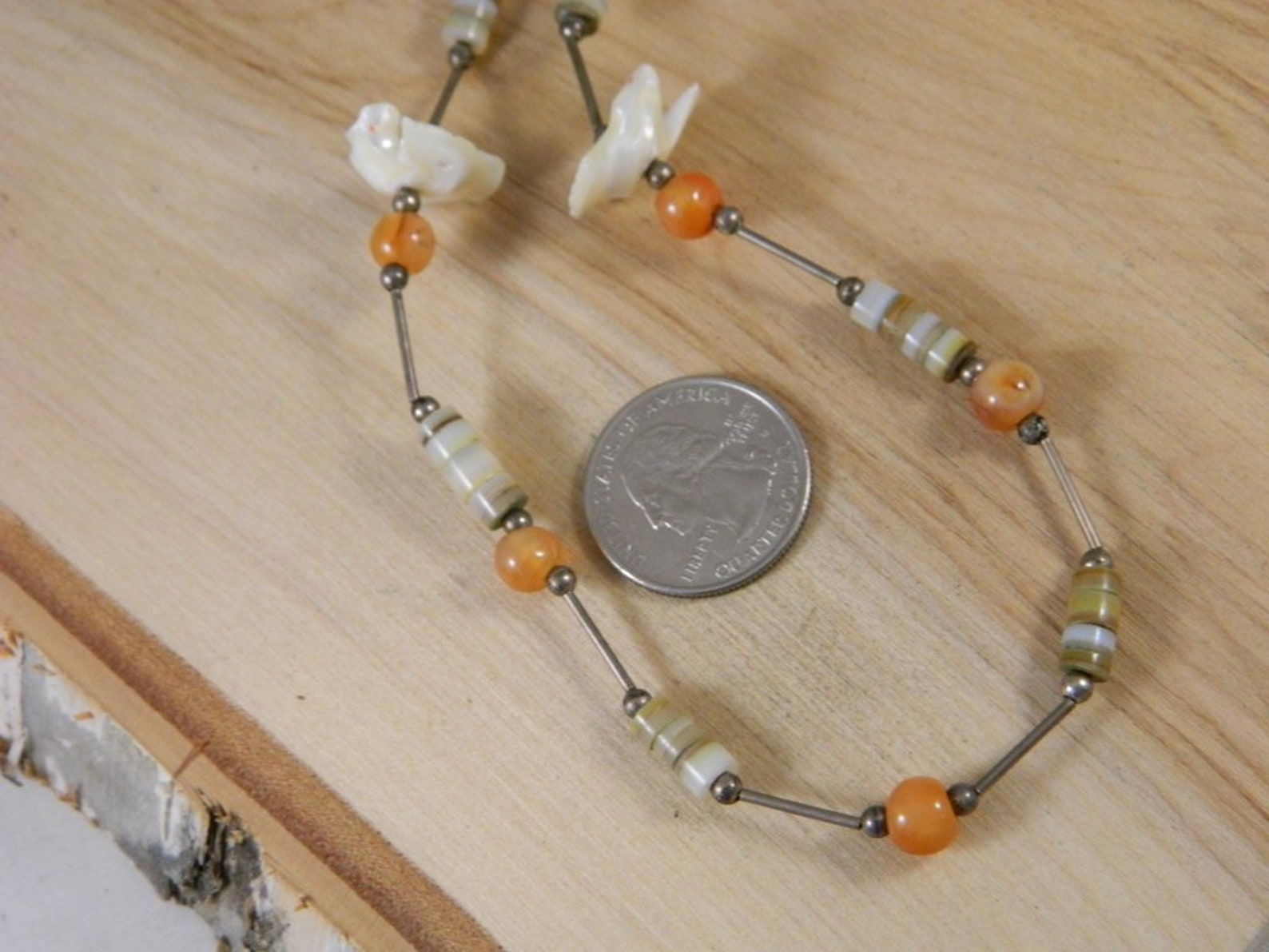 Vintage Shell and Glass Native American Necklace Silver Shell - Etsy