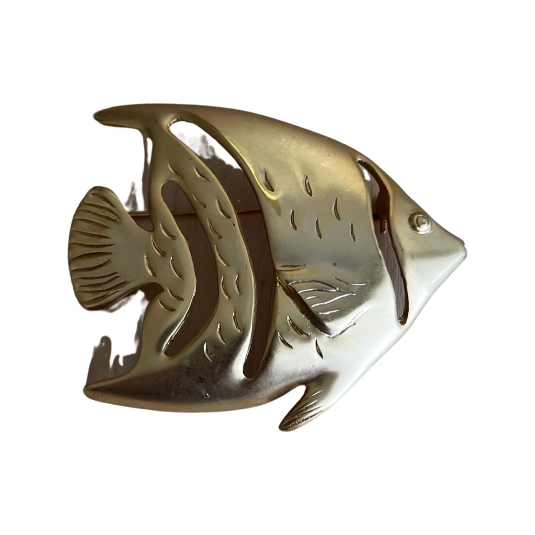 Vintage Fish Brooch, Gold Angel Fish Brooch, Aquatic Angelfish Pin ...