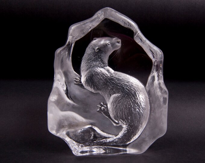 Vintage Etched Crystal River Otter Sculpture Ice Block Style Lead ...