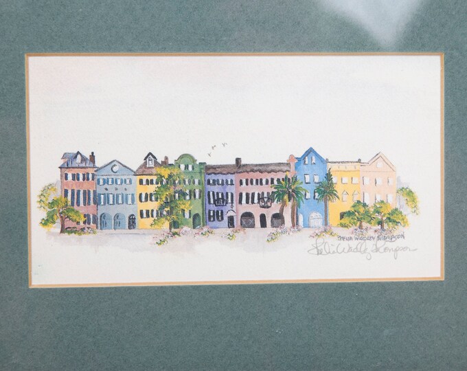 Vintage Sheila Thompson Framed Lithograph Rainbow Row Colorful Houses ...