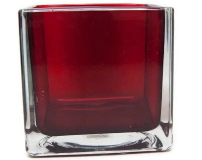 Vintage RED Square Glass Vase Made in Poland Forteleflora Cased Base ...