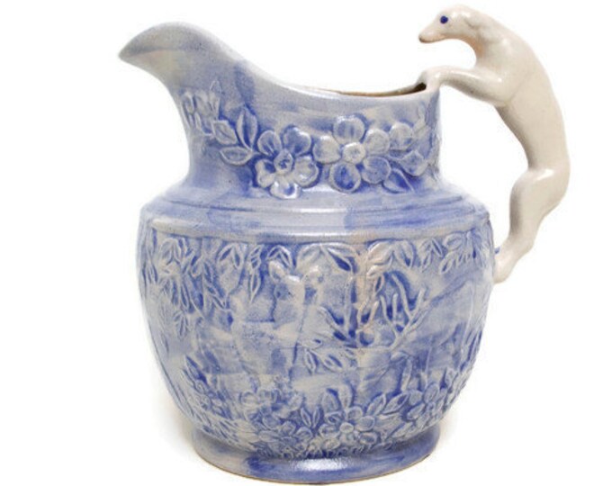 Vintage Beaumont Brothers Pottery Pitcher Hound Dog Handle Deer Buck ...