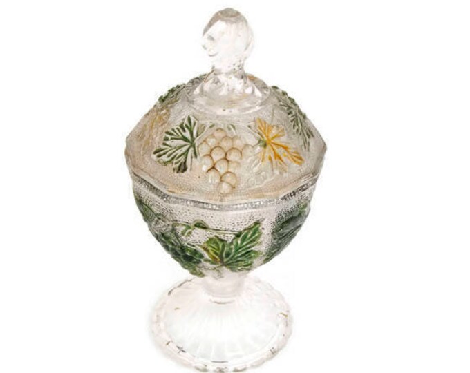 Vintage Candy Jar Stippled Grape Embossed Grapes Depression Glass ...