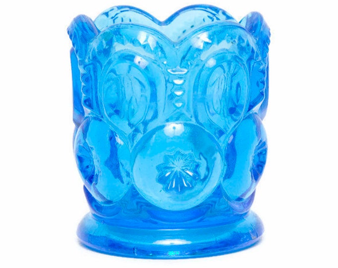 Vintage L E Smith Blue Glass Toothpick Holder Turquoise Glass Match ...