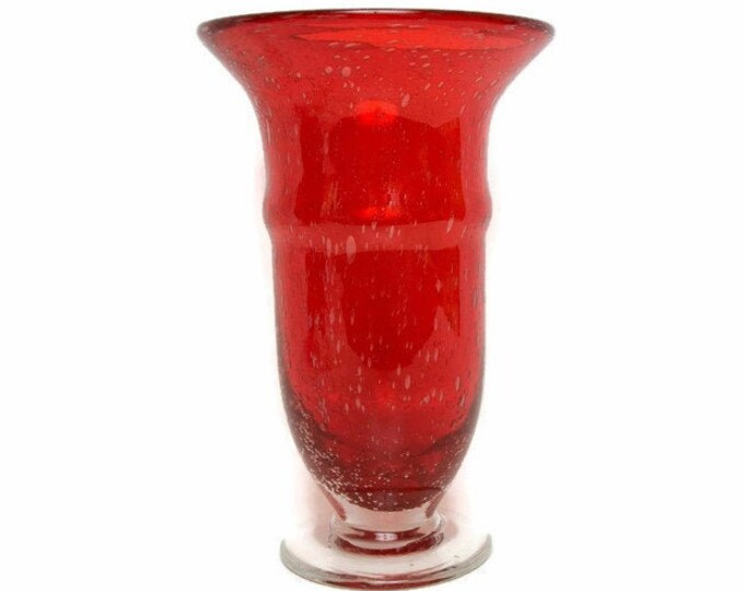 Vintage Red Glass Vase Controlled Bubble Ruby Red Art Glass Hand Blown ...