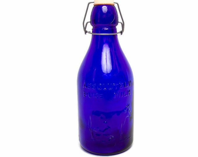 Vintage Cobalt Blue Glass Milk Bottle With Stopper Made in Italy ...