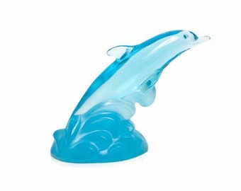 Rare Fenton 95th Anniversary Aqua Carnival Glass Dolphin Cresting Wave ...