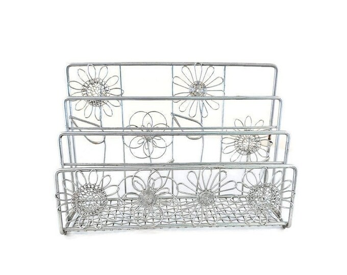 Vintage Silver Wire Metal Letter Holder - Sculpted Floral - Desk ...