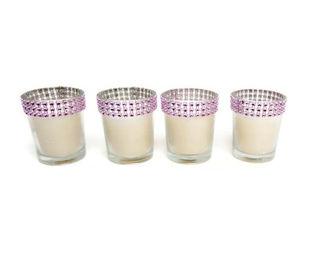 Vintage Pink Rhinestone Votive Candles (set of 4): Elegant Unscented ...