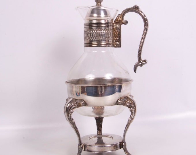 Vintage LEONARD Glass & Silver Plate Carafe Coffee Warmer Teapot ...