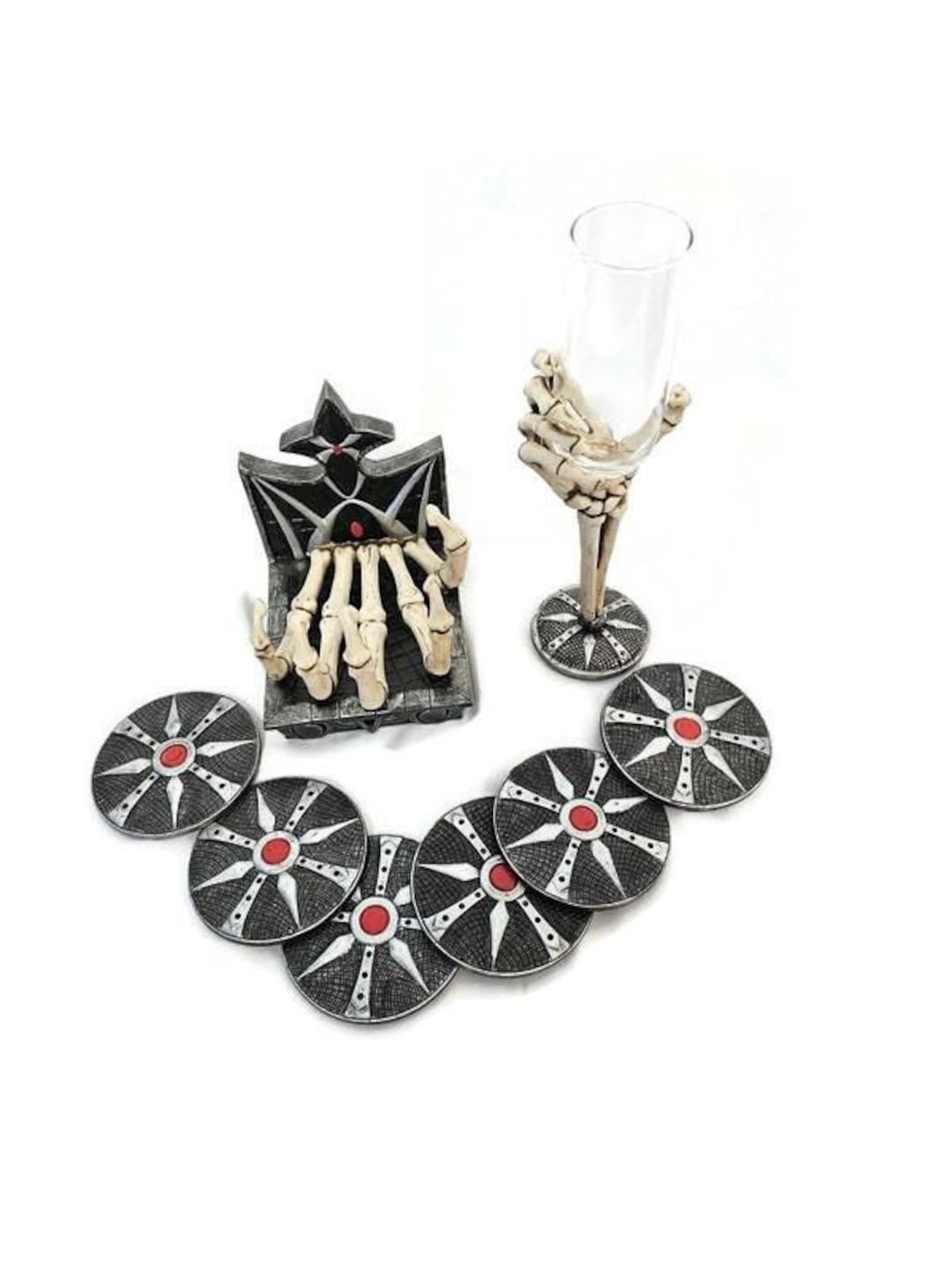 Vintage Skeleton Hand Goblet & Coaster Set Gothic Medieval Drinkware ...