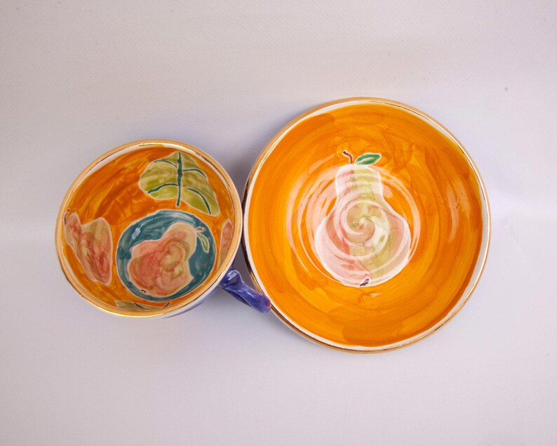 Vintage Jill Rosenwald Pottery Cup and Saucer Pears Design - Etsy