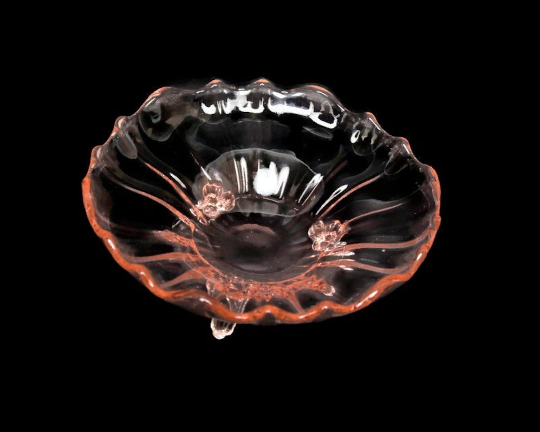 Vintage Pink Depression Glass Candy Dish 3 Footed Bowl Scalloped Edges ...