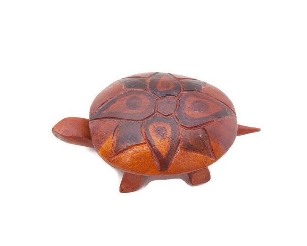 Vintage Hand Carved Wooden Turtle Trinket Box 6 Inch Jewelry Ring ...