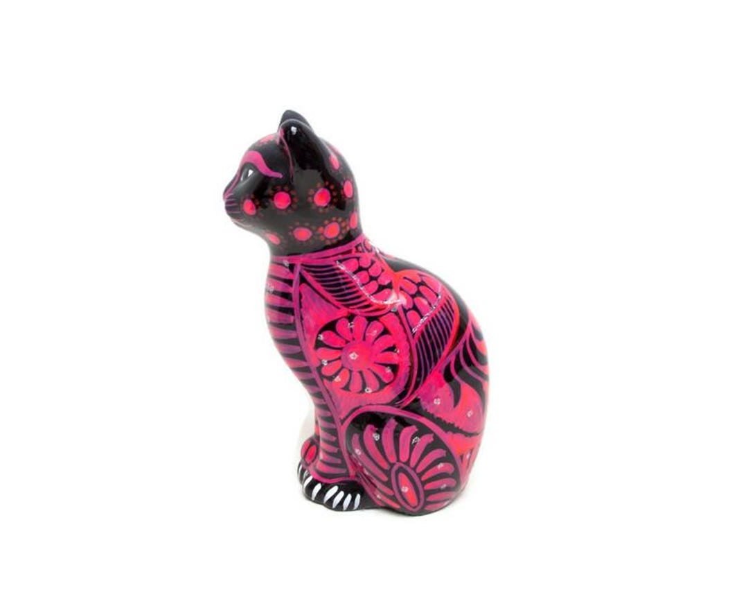 Hand-painted Cancun Cat Figurine – Pink and Purple With Glitter Accents ...
