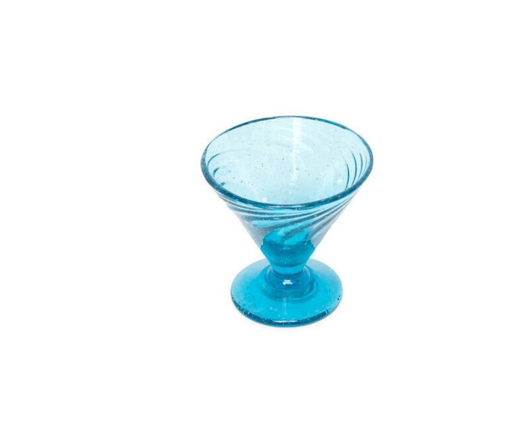 Vintage Turquoise Cordial Blue Swirl Shot Glass Bubble Glass Hand Blown ...