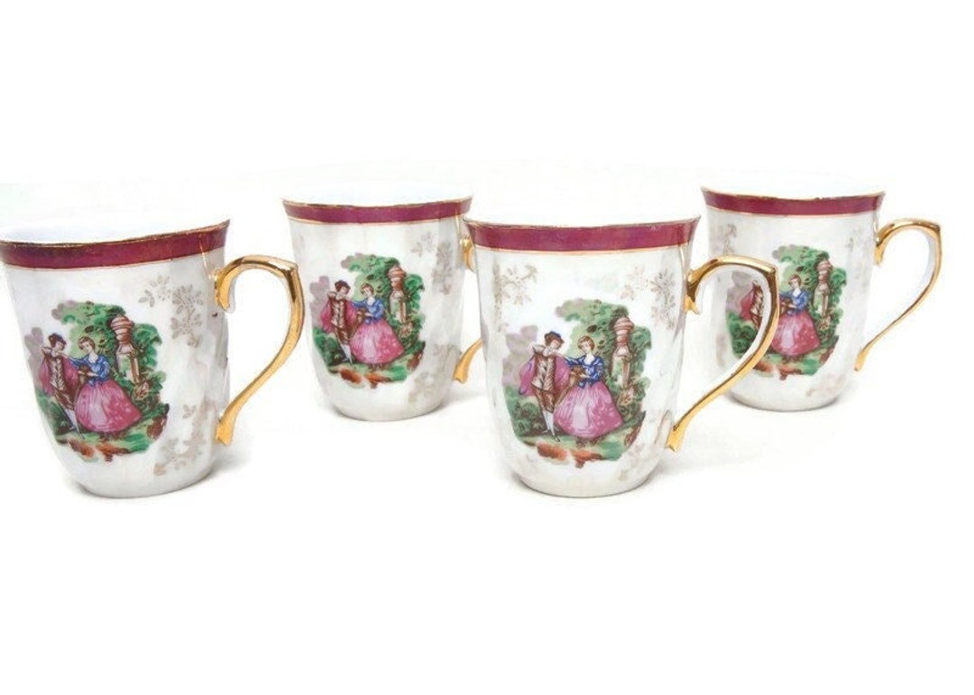 Vintage Lusterware Mugs: Yau Shing Porcelain Set With Gold Handles - Etsy