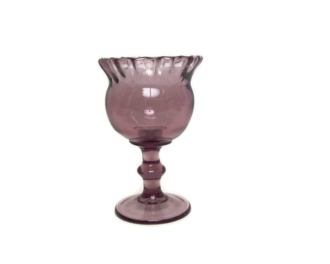 Vintage Amethyst Glass Compote With Crimped Fluted Edge - Pedestal ...