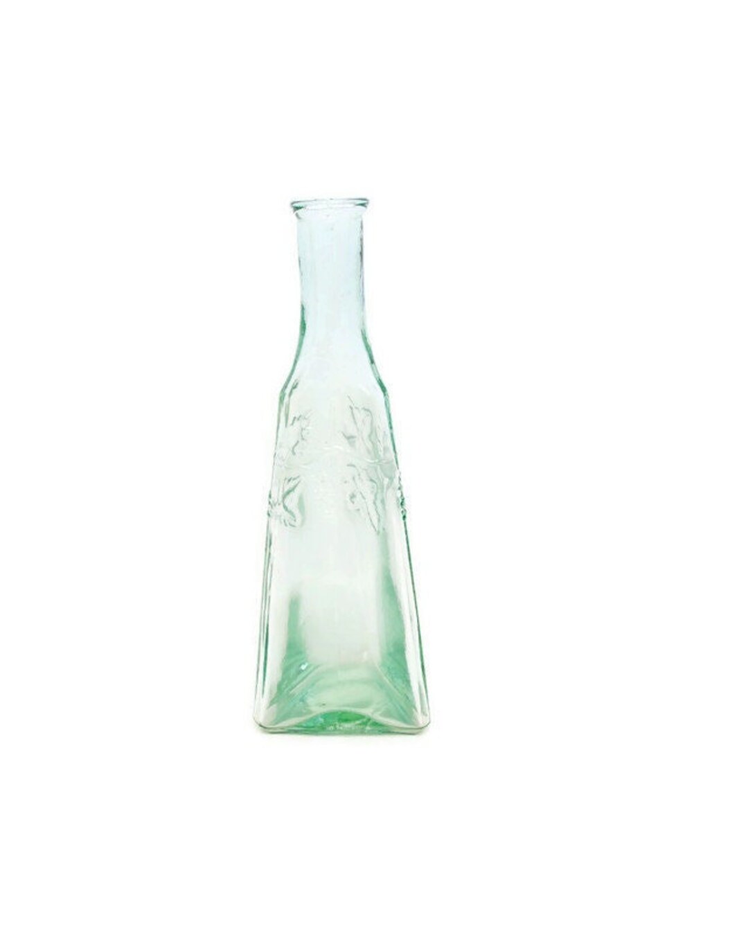 Vintage Green Glass Triangle Shape Bottle Embossed Grapes - Etsy