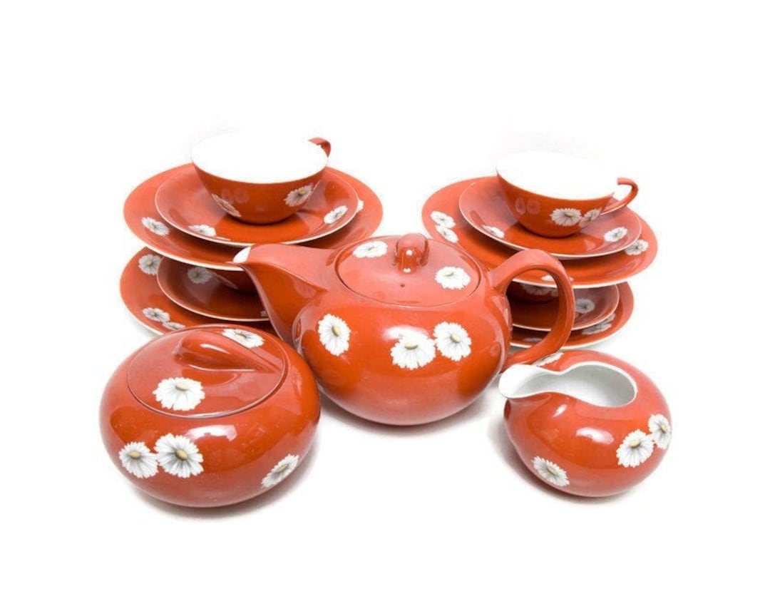 Rare Antique 1908 Noritake Nippon Toki Kaisha Red Daisy Chrysanthemum Tea Set 17 Pc Set, JAPAN ...