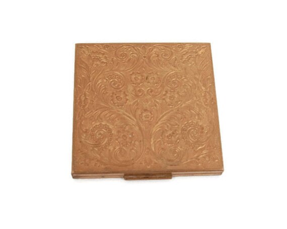 Vintage Elgin American Powder Compact Embossed Floral Heart - Etsy