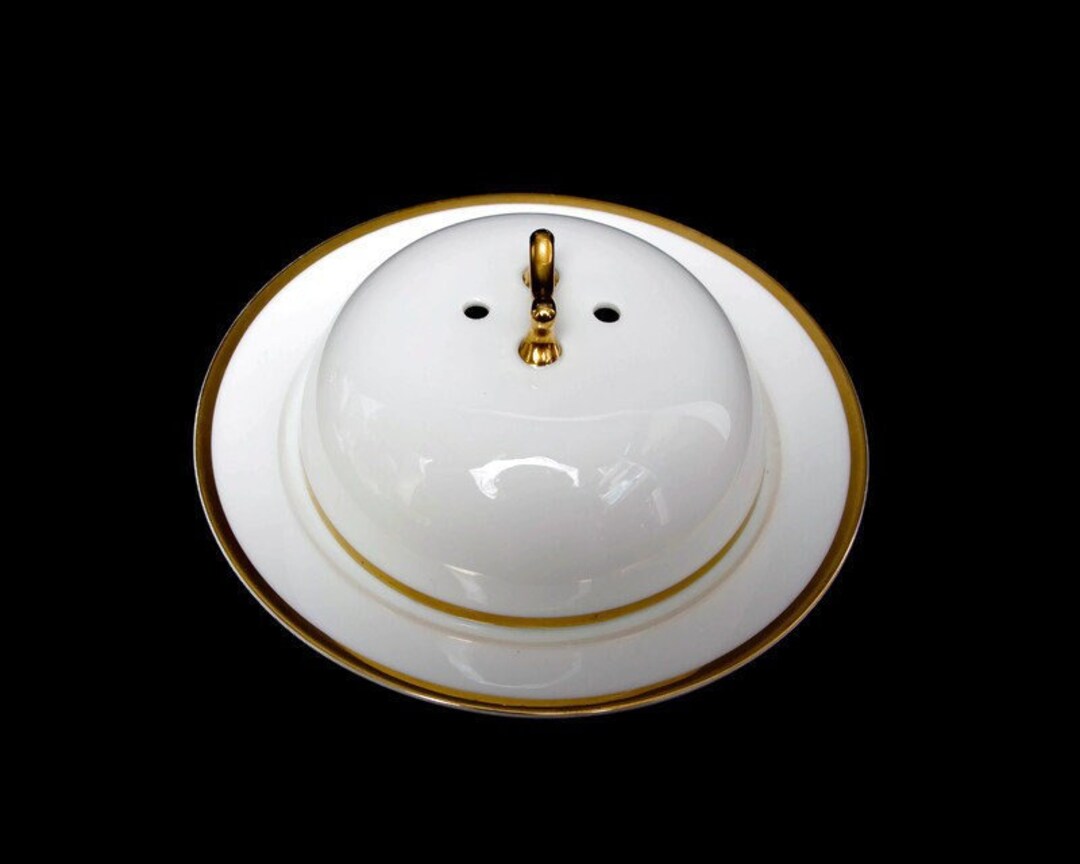 Vintage Turin Bavaria Porcelain Cloche: White & Gold Domed Muffin Dish ...