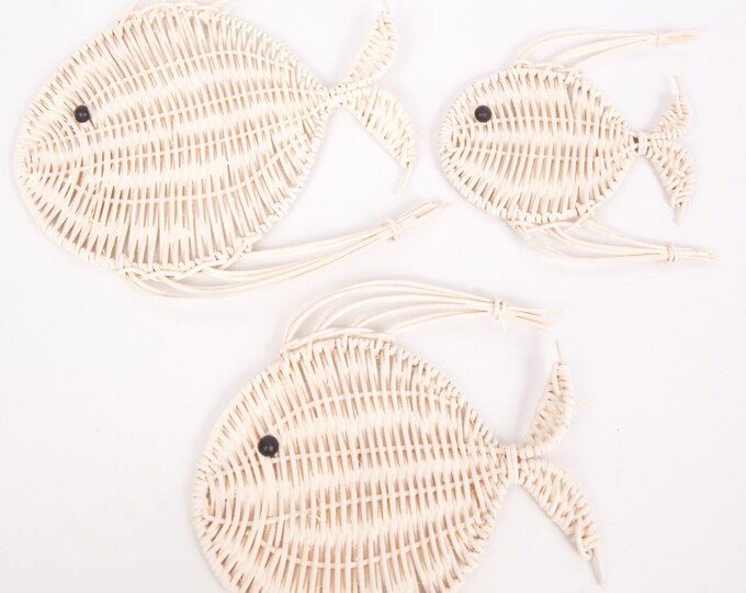 Vintage Wicker Fish Wall Hanging Set of 3 Rattan Angel Fish Wall Art ...