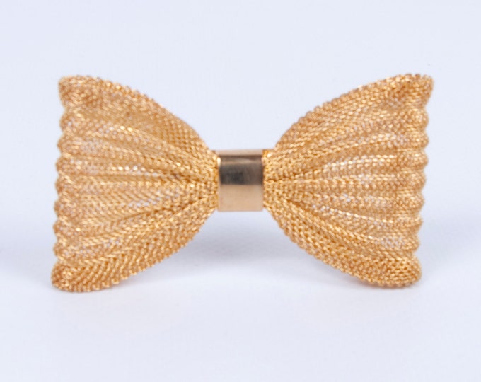 Vintage Gold Mesh Bow Brooch Bow Tie Pin Fun Fashion Retro Jewelry ...