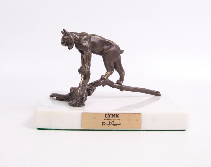 Vintage LYNX Bronze Statue Philip R Goodwin Limited Edition Marble Base ...