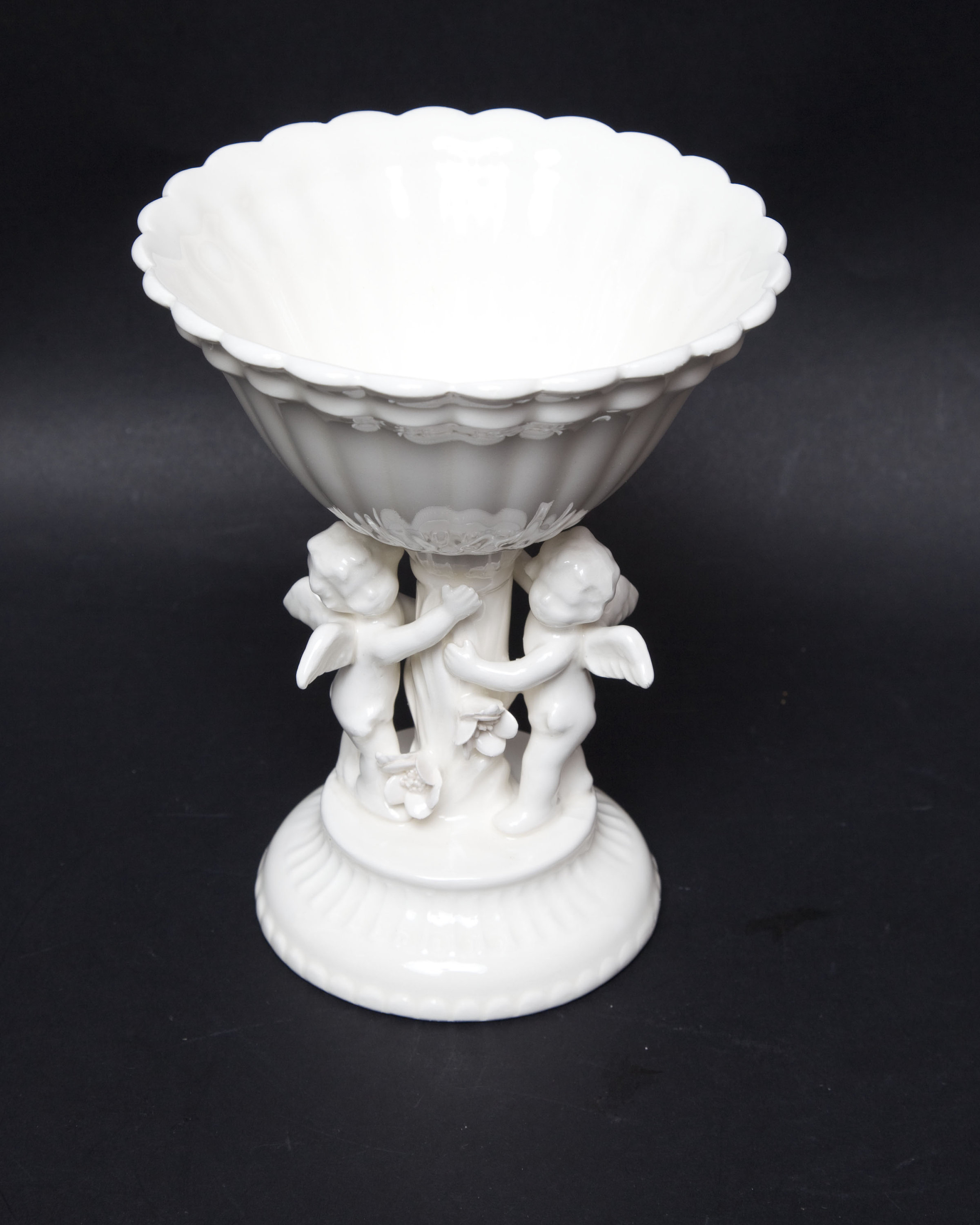 Vintage Cherub Pedestal Compote Hand Applied Flowers Napco Porcelain ...
