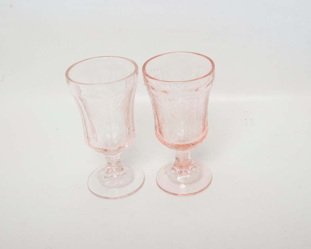 Vintage Recollection Pink Water Goblets Indiana Glass Embossed Design