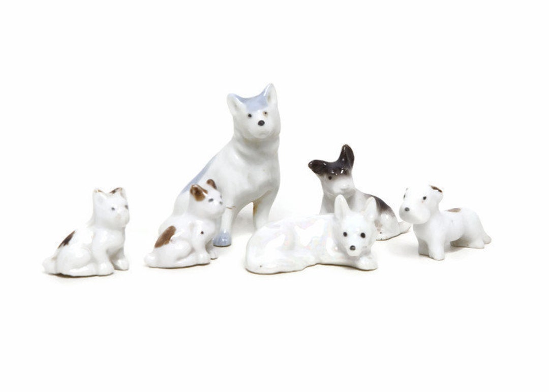 Vintage Japanese Porcelain Dog Figurines Lot of 6 Hand Painted Luster ...