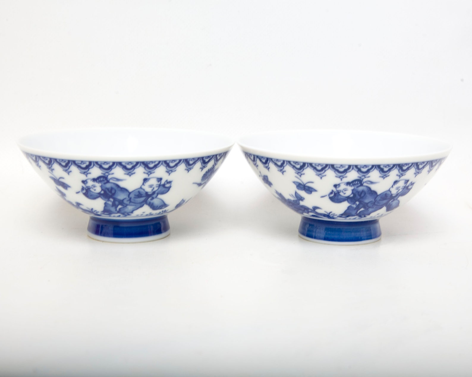 Vintage Japanese Porcelain Rice Bowls Chinoiserie Blue and | Etsy