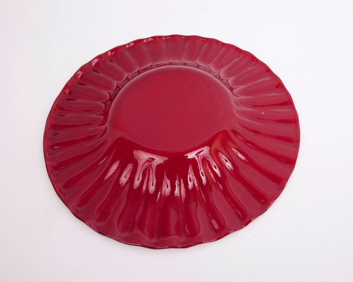 Vintage Ruby Red Glass Platter Vertical Ribbed Rim Candy Dish | Etsy
