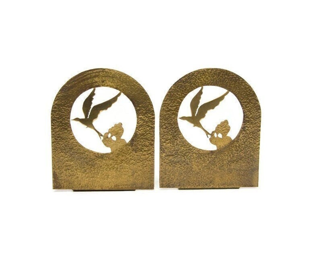 Vintage Hand Hammered Brass Bookends – Flying Pheasant Laser Cut Design ...