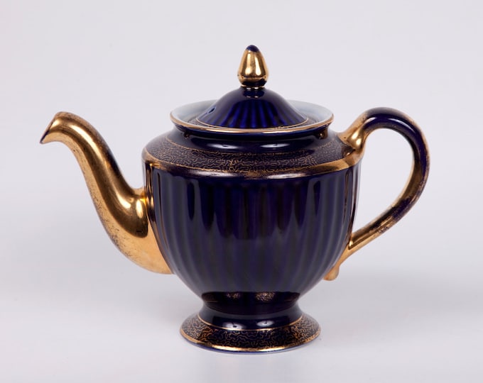 Hall Teapot Cobalt Blue Vintage Los Angeles Style 6 Cup Teapot W/ Gold ...