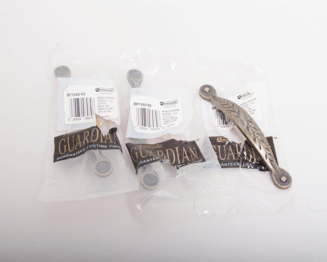 Vintage Brushed Gold Leaf Cabinet Handles: Amerock Guardian Pulls - Set ...