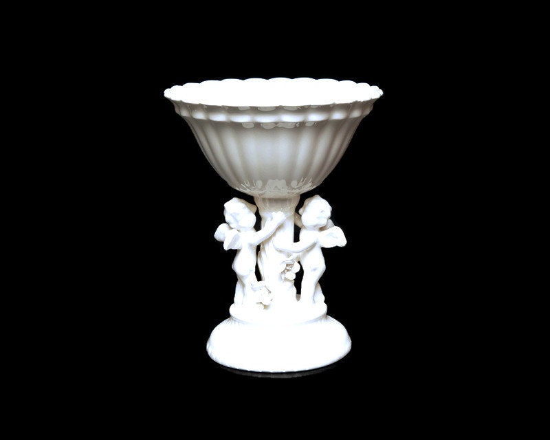 Vintage Cherub Pedestal Compote Hand Applied Flowers Napco Porcelain ...