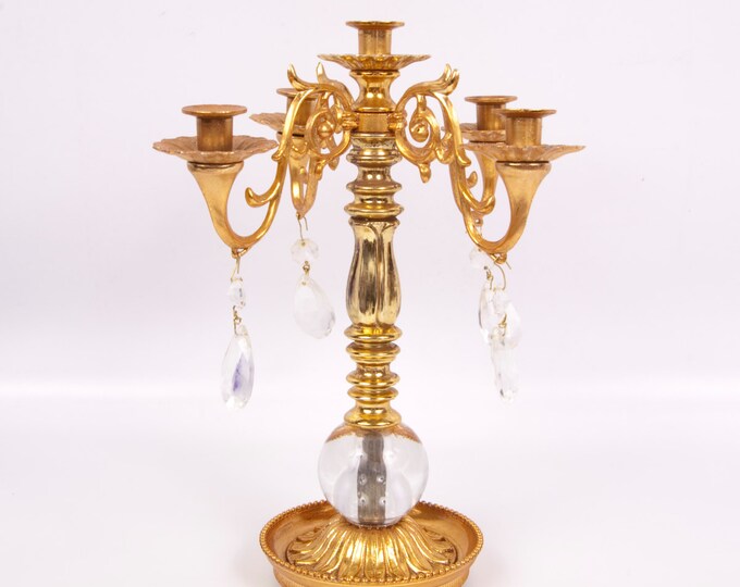 Vintage Brass Candelabra Villy Candle Holder Five Candles Glass Crystal ...