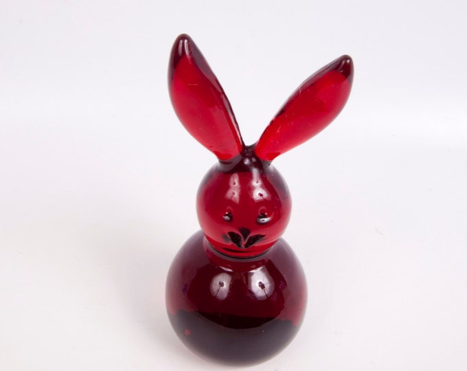 Vintage Blenko Rabbit Red Glass Paperweight Ruby Red Bunny Figurine ...