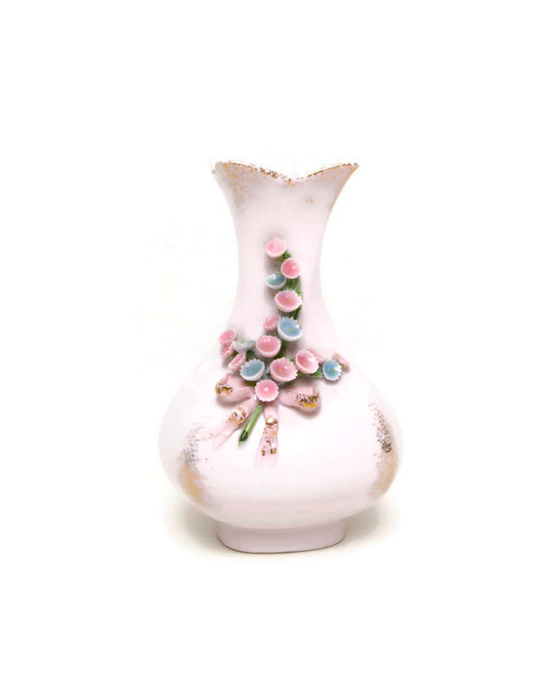 Vintage Pink Lefton China Vase - Hand Painted Porcelain - Hand Applied ...